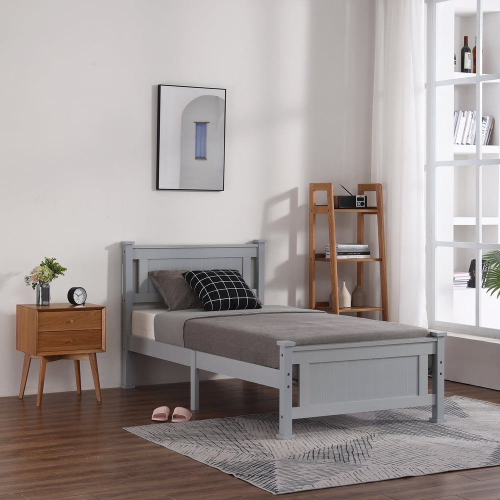 Twin Bed Frame With Headboard Yofe Gray Twin Size Platform Bed Frame W