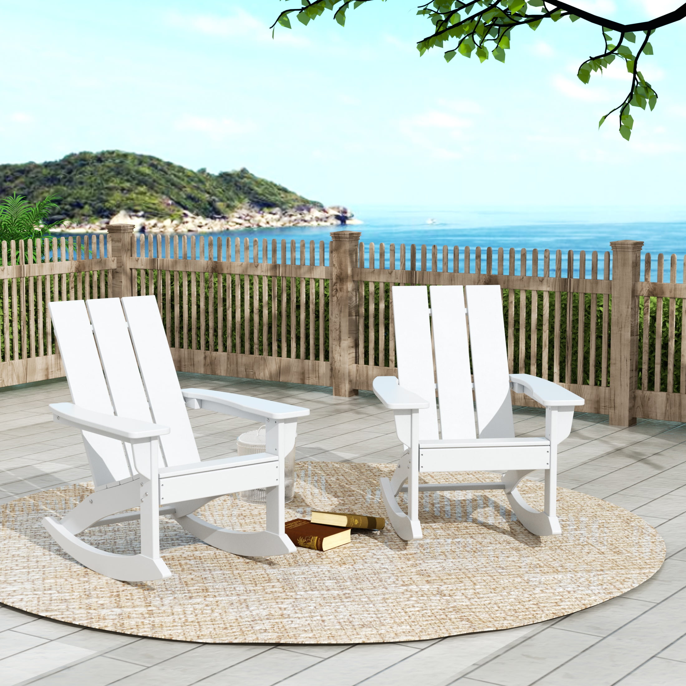 GARDEN Set of 2 Modern Plastic Outdoor Rocking Chairs for Patio Porch ...