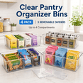 Clear Pantry Organizer Bins with 3 Removable Dividers, Stackable Fridge ...