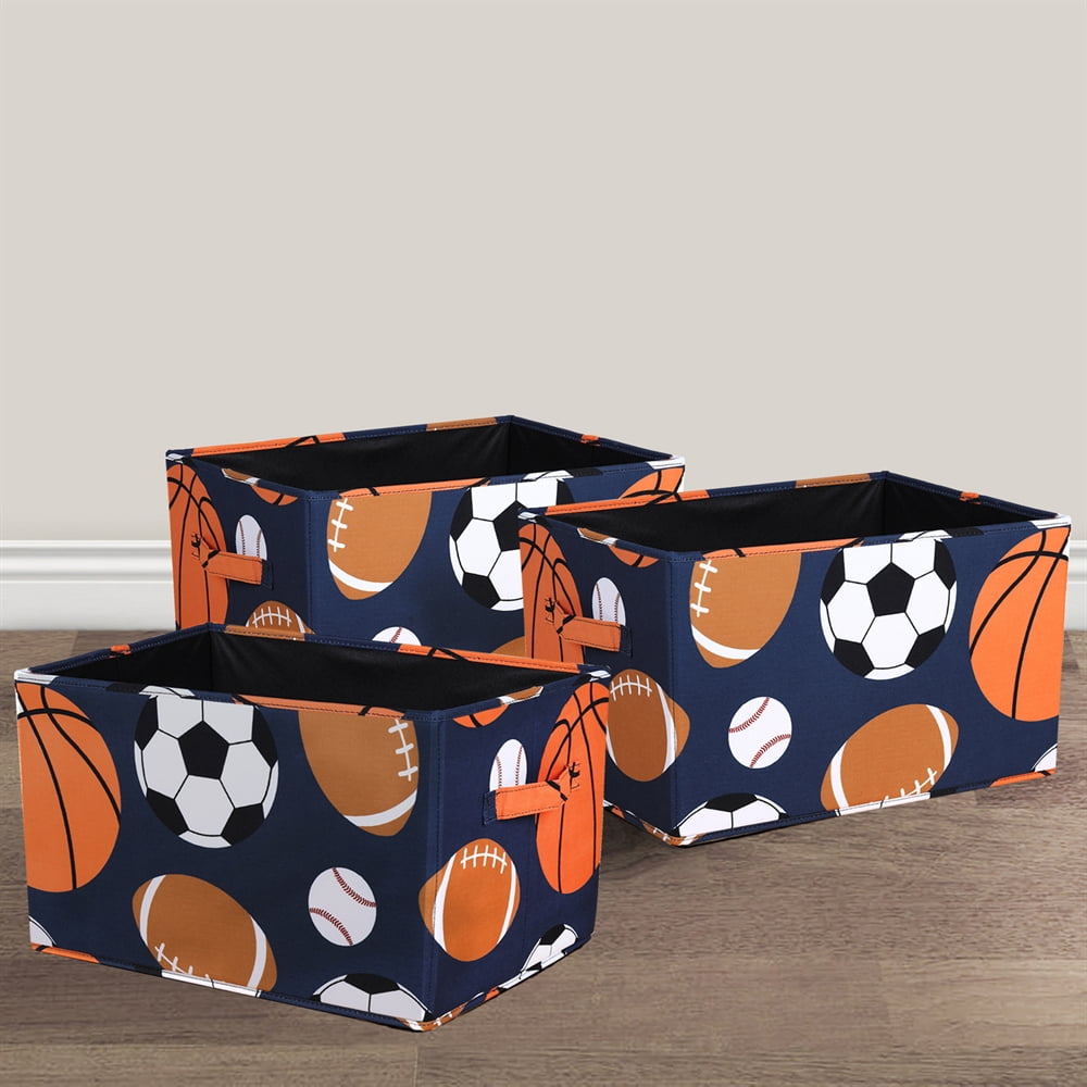 Lush Decor Sports Fabric Covered Collapsible Box Multi 3-Piece Set ...