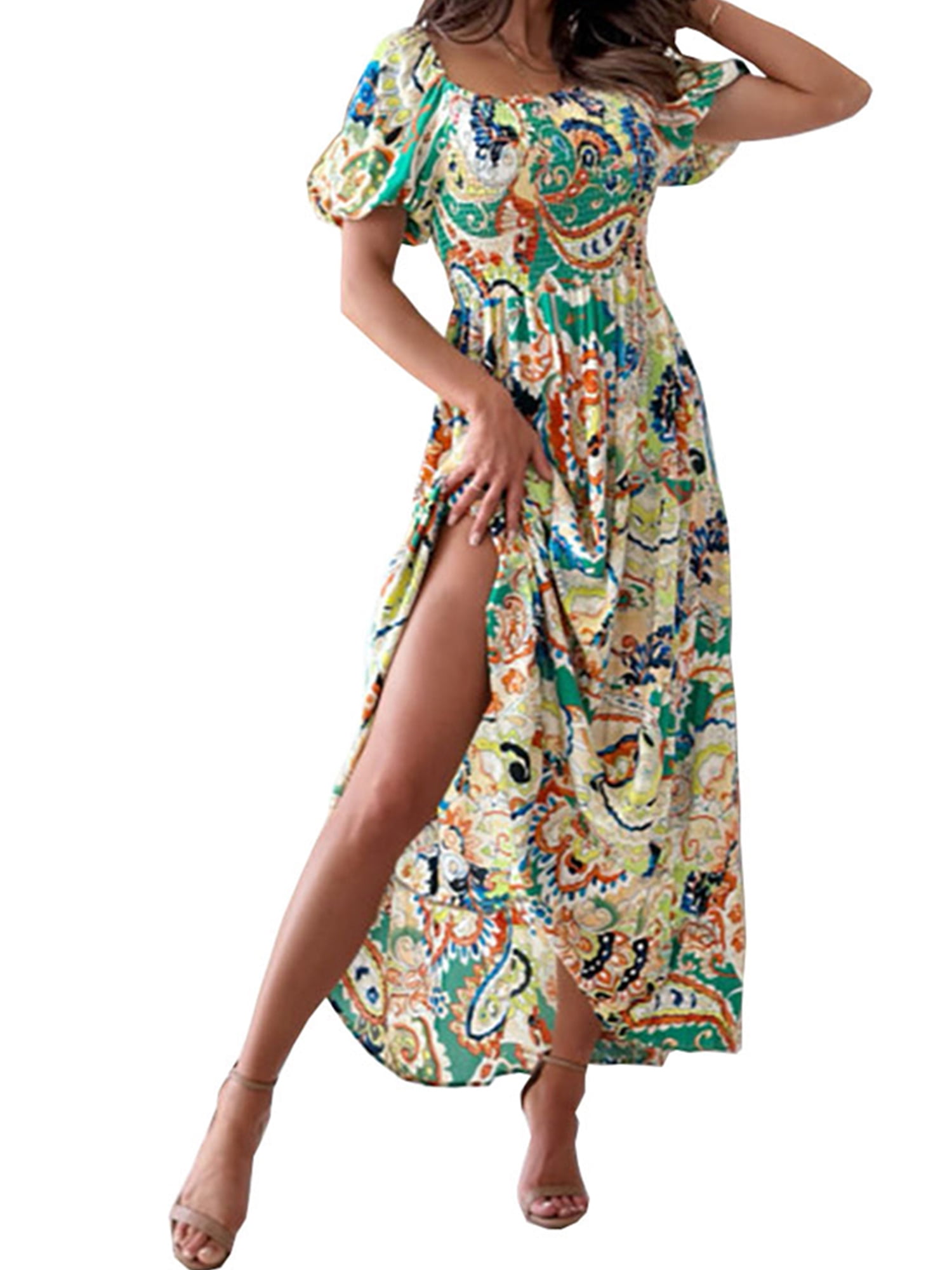 LilyLLL Womens Boho Floral Sundress Summer Beach Empire Waist Maxi ...