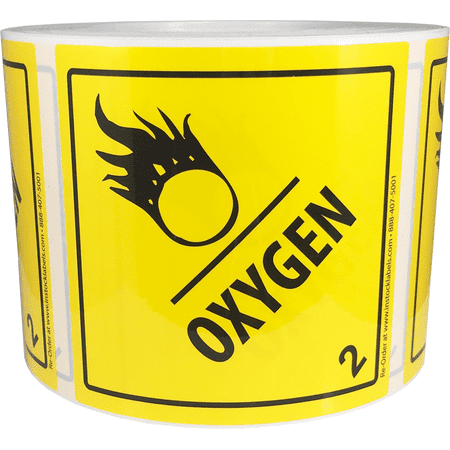Hazard Class 2 D.O.T. Oxygen Labels Laminated 4x4 Inch Square 500 ...