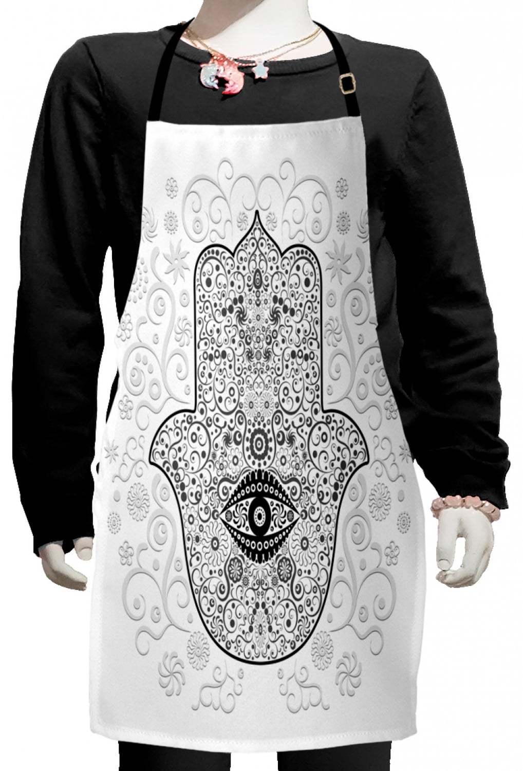 Hamsa Kids Apron, Divine Protection Luck Charm on Gentle Floral Spring ...