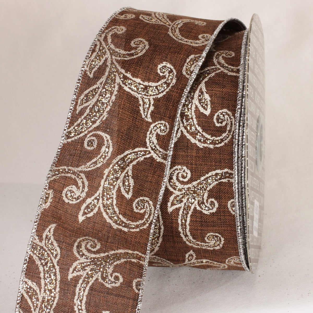 Natural Swirls on Chocolate Brown Wired Craft Ribbon 2.5" x 20 yards ...