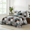 Bedduvit King Size 100 Cotton Quilt Set Green Brown Patchwork Plaid