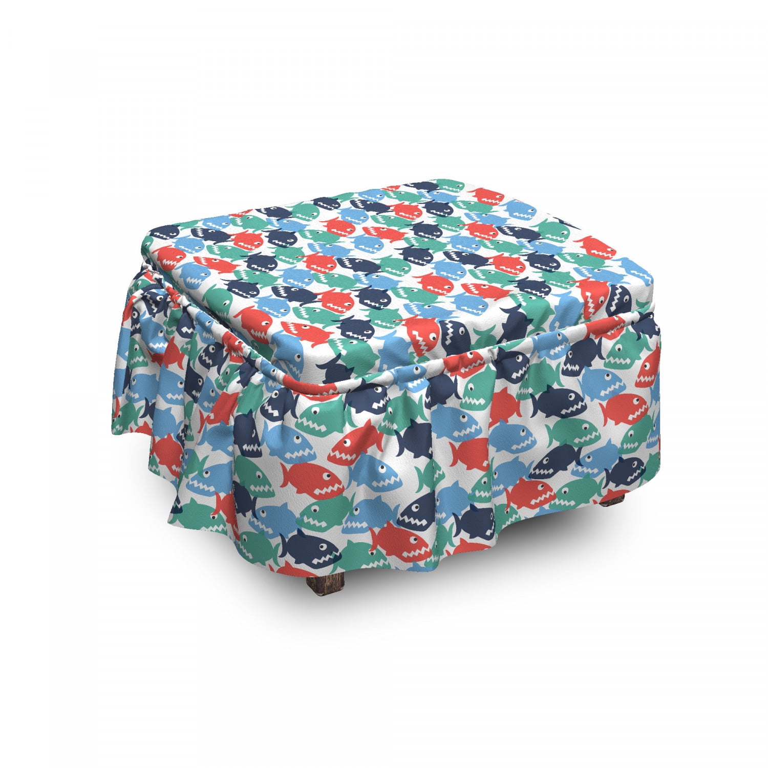 Fish Ottoman Cover, Colorful Cartoonish Piranha, 2 Piece Slipcover Set ...
