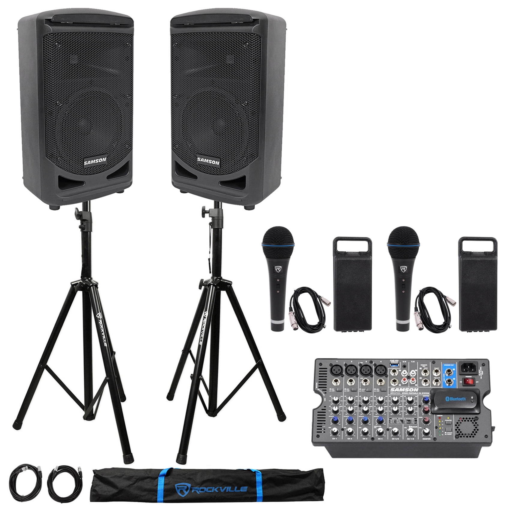 Samson Expedition XP800 800w Portable 8" PA DJ Speakers+Mixer+Stands ...