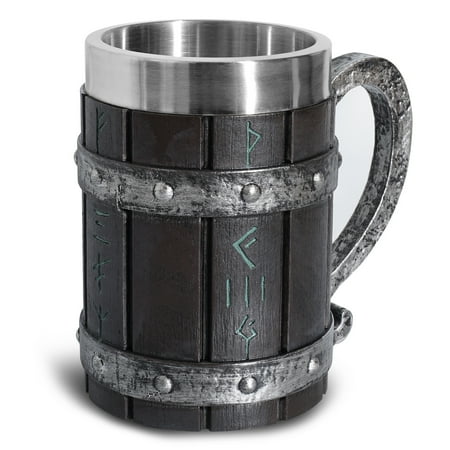 Nordic Rune Mug Tankard Stainless Steel Wooden Resin 3D Norse Decor ...