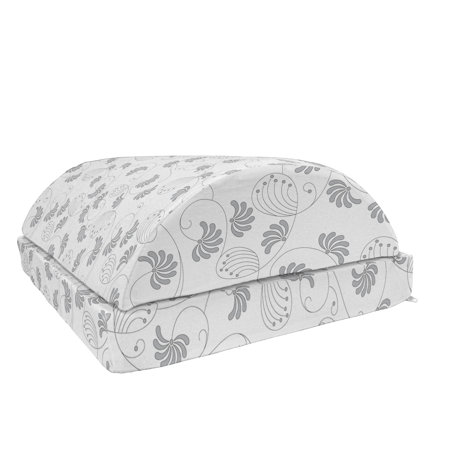 Grey and White Foot Rest, Classical Pattern with Abstract Flowers and ...