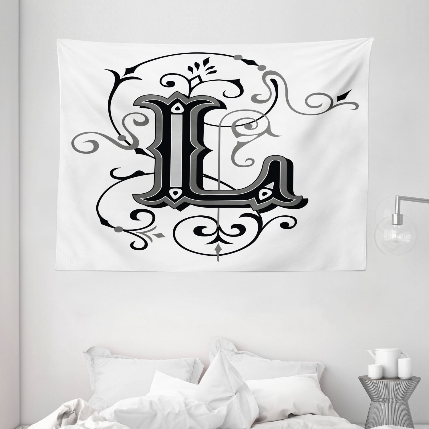 Letter L Tapestry, Ornated Capital L Calligraphy Initials Alphabet ...