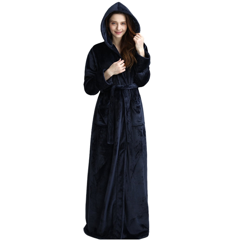 Ochine Women Men Plush Fleece Robe with Hood Pockets, Long Warm ...