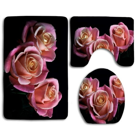 XDDJA Beautiful Pink Roses 3 Piece Bathroom Rugs Set Bath Rug Contour ...