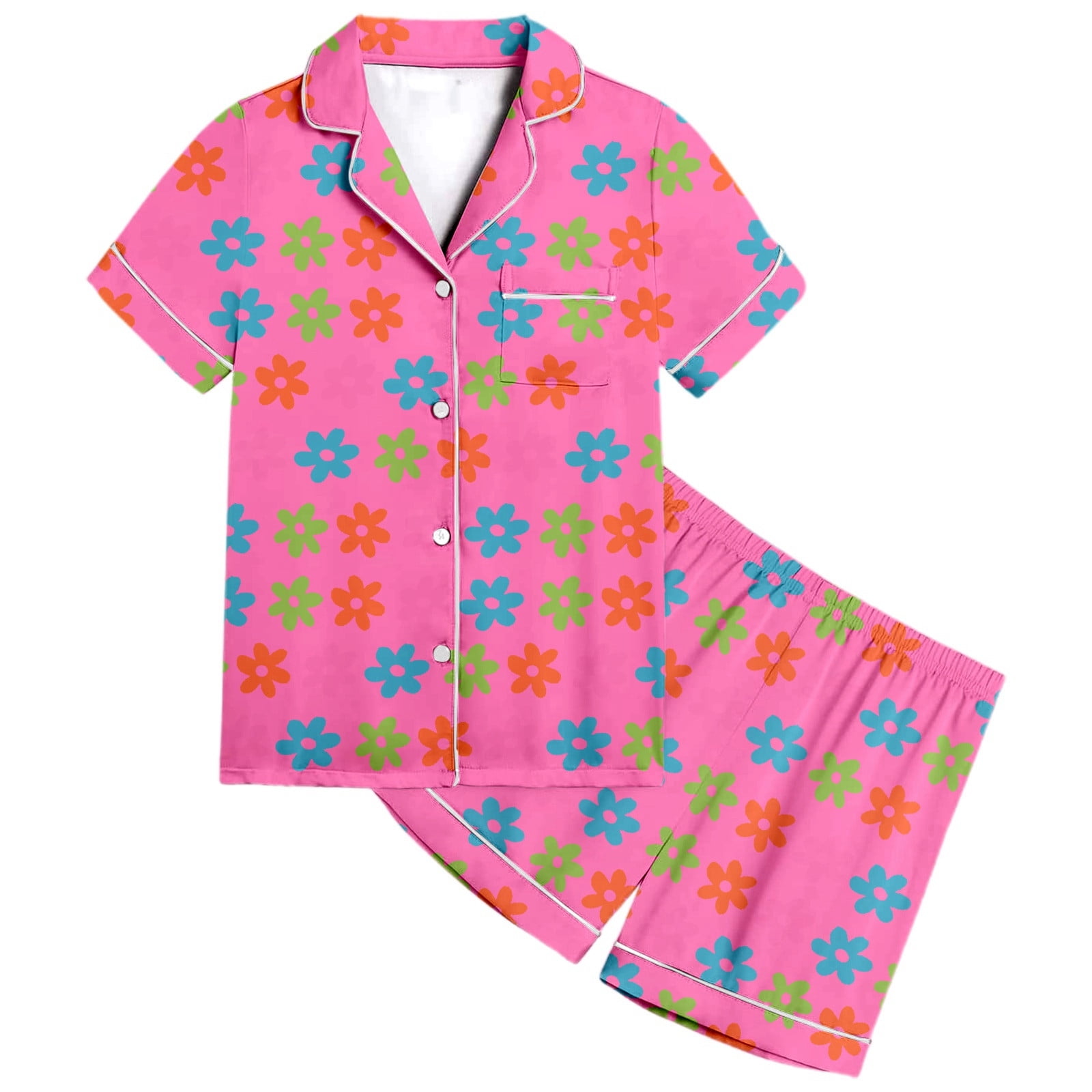 Weebloom Toddler Baby Girl Sleepwear,Flower Pattern Short Sleeve Button ...