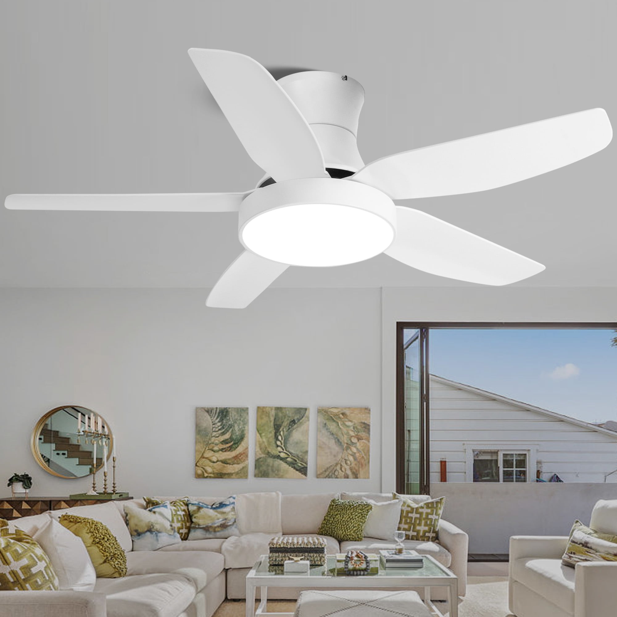 Saim Indoor Low Profile Ceiling Fan with LED Light and Remote Control ...