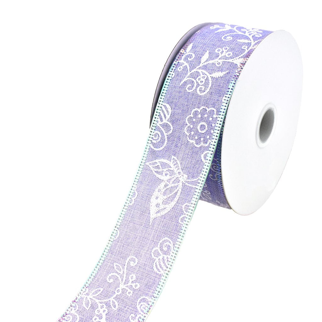 Flowers and Bees Iridescent Wired Ribbon, Lavender, 1-1/2-Inch, 10-Yard ...