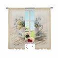 Blue Flowers Sheer Curtains for Living Room Bedroom, Vintage Tea Cups ...