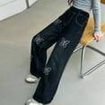 JAHH Girls Wide Leg Baggy Jeans Bow Love Heart High Elastic Waist Denim Pants Cute Streetwear ...