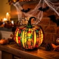 Stained Glass Light Up Pumpkin Lamp Vintage Tiffany Style Fall ...