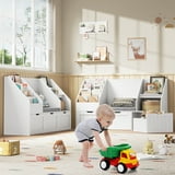 Homfa Kids Bookshelf with Reading Nook & 3 Movable Drawers, 2 Cube ...