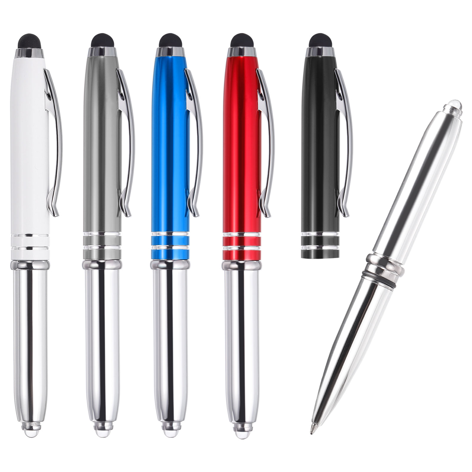 Uxcell Ballpoint Pen with Stylus Tip and LED Flashlight Metal Pen Black ...