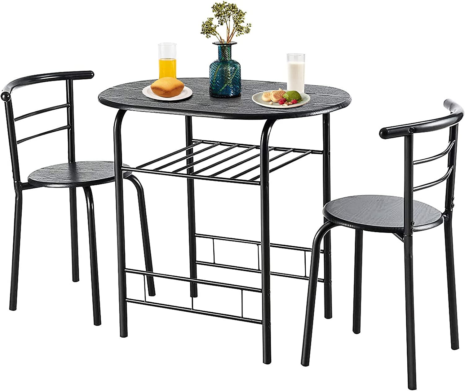 Harmony-Furniture 3-Piece Dining Table Set, Kitchen Table Set with Metal Frame & Shelf Storage ...