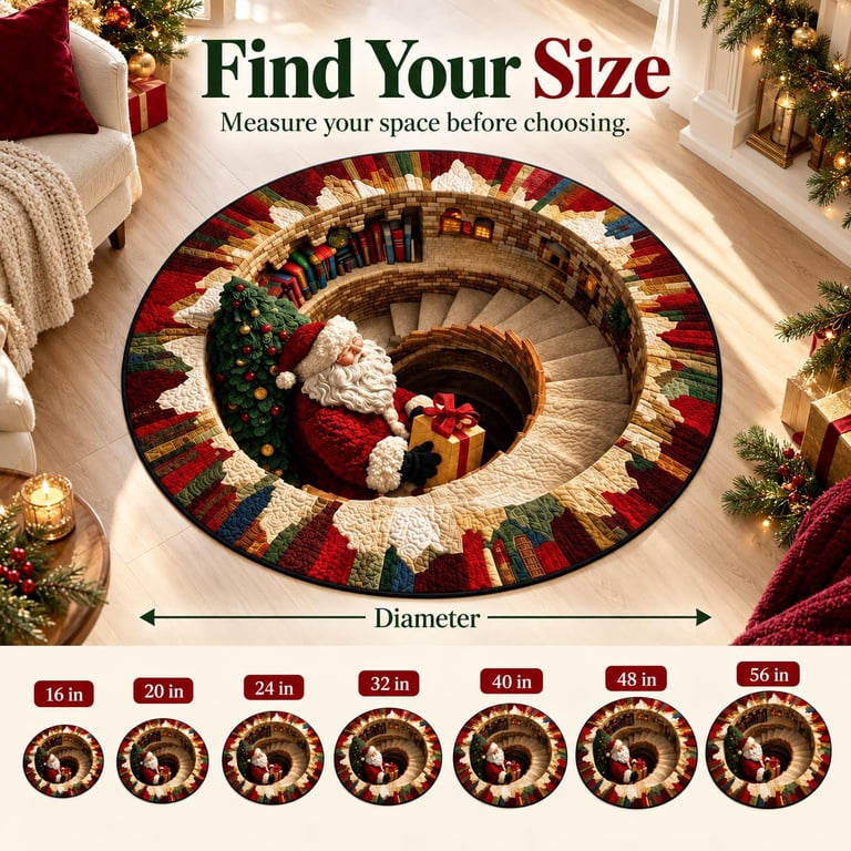 3D Christmas Round Rug, Santa Optical Illusion Mat for Home Decor, Soft ...
