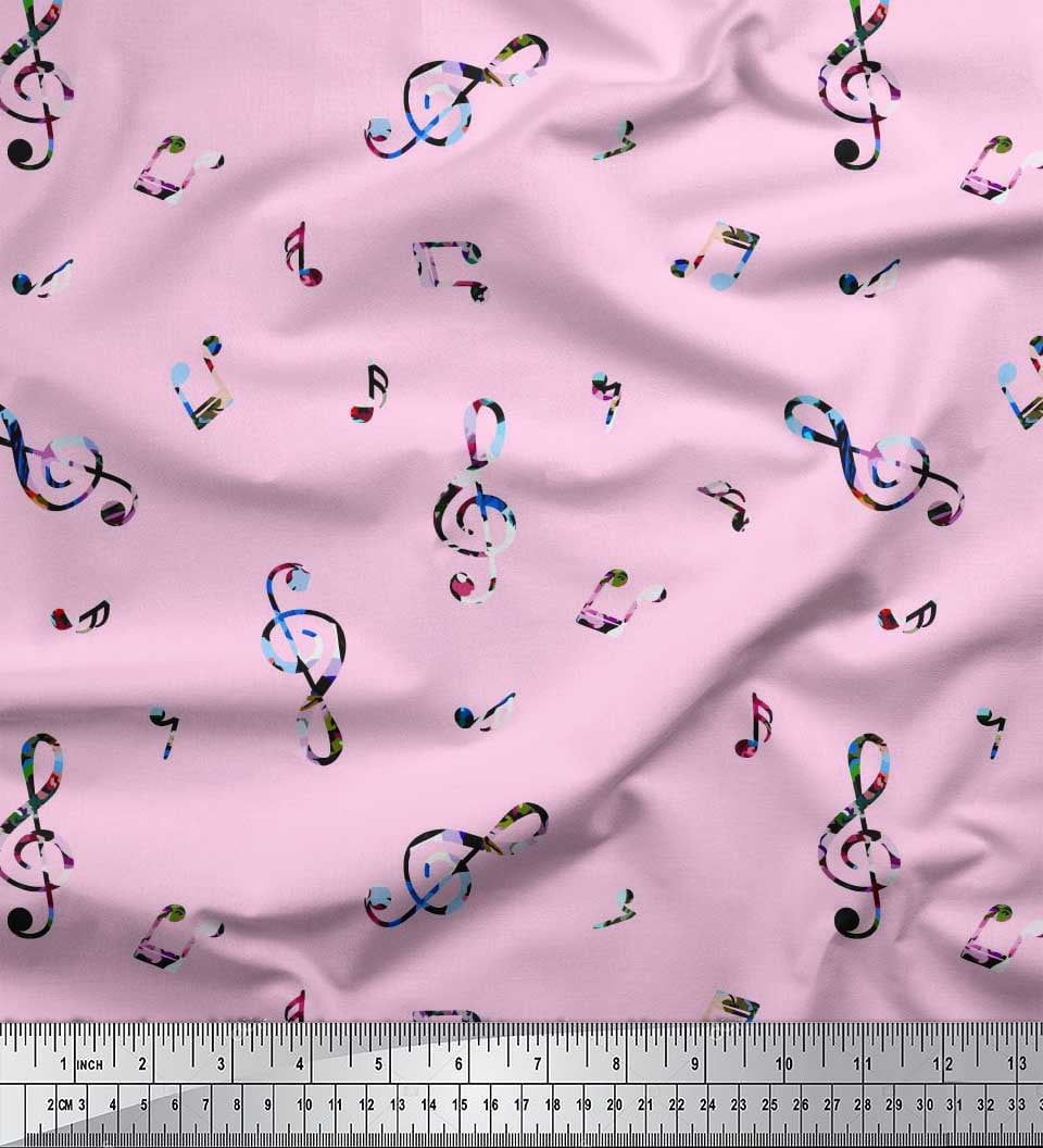 Soimoi Modal Satin Fabric Notes Musical Instrument Print Fabric by The ...