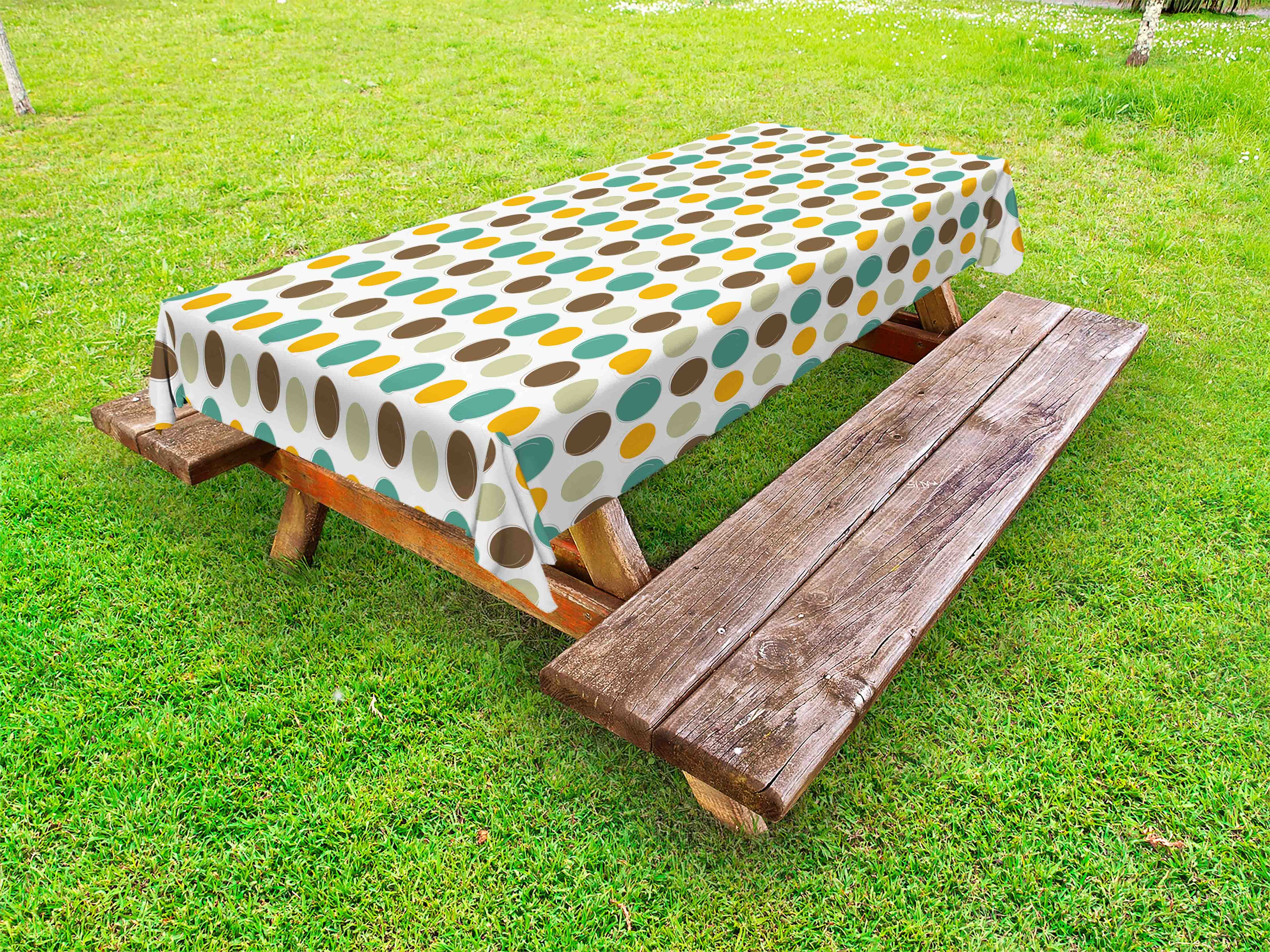 Retro Outdoor Tablecloth, Different Colored Hand Drawn Spots Dots ...