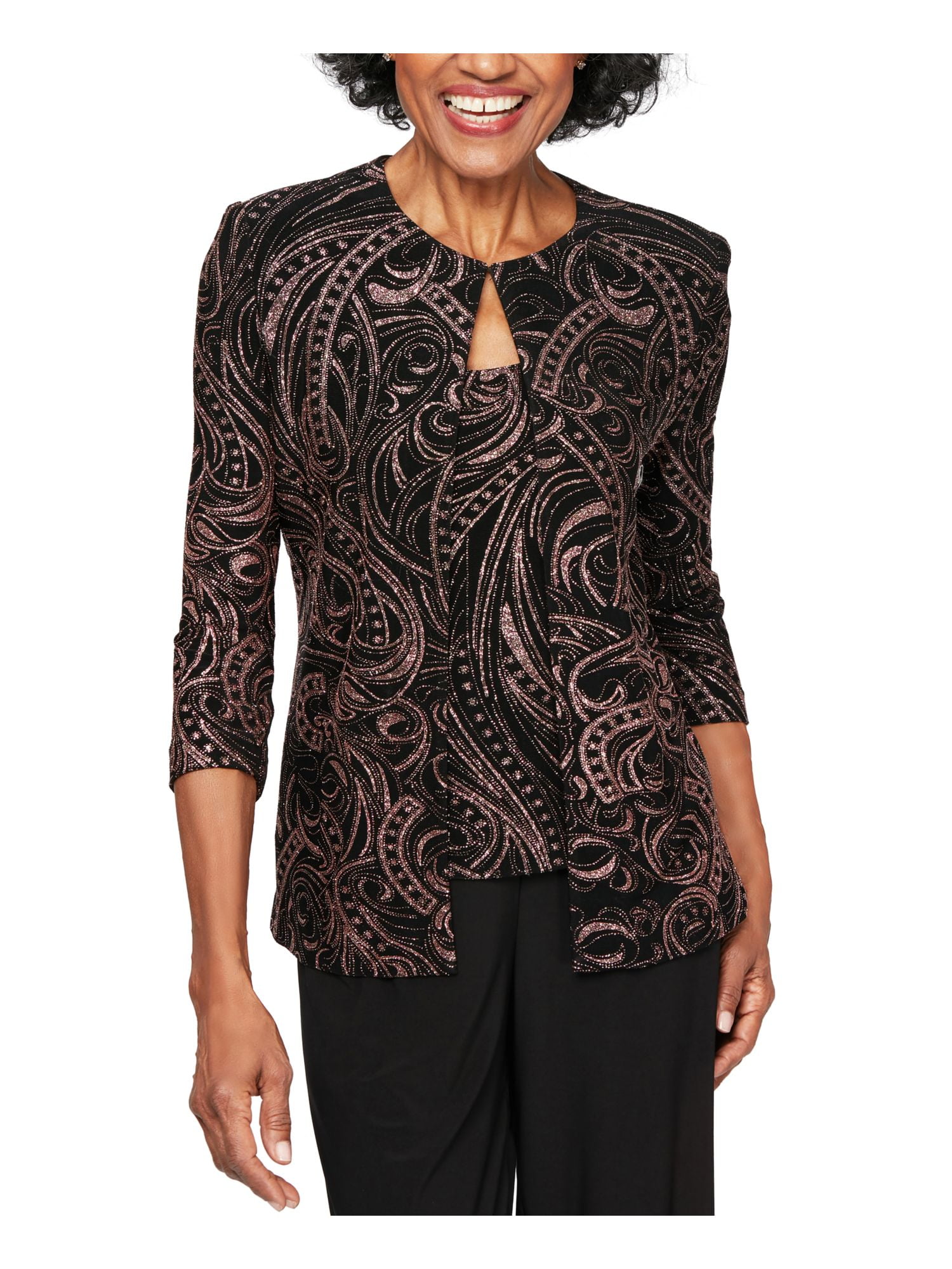 Alex Evenings Alex Evenings Womens Black Embellished Paisley 3 4