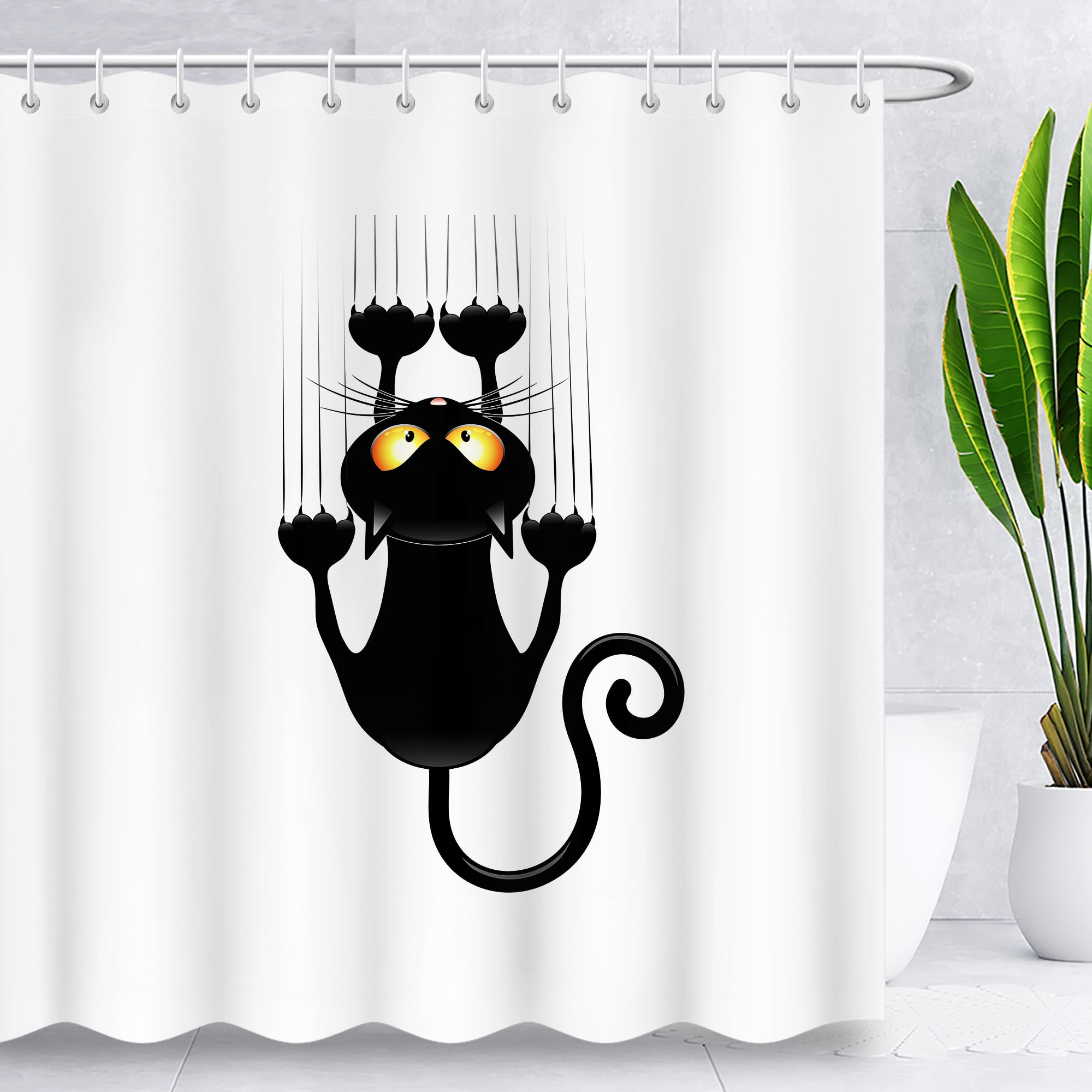 BLINGPAINTING Cat Shower Curtain Black Cartoon Cat Shower Curtains ...