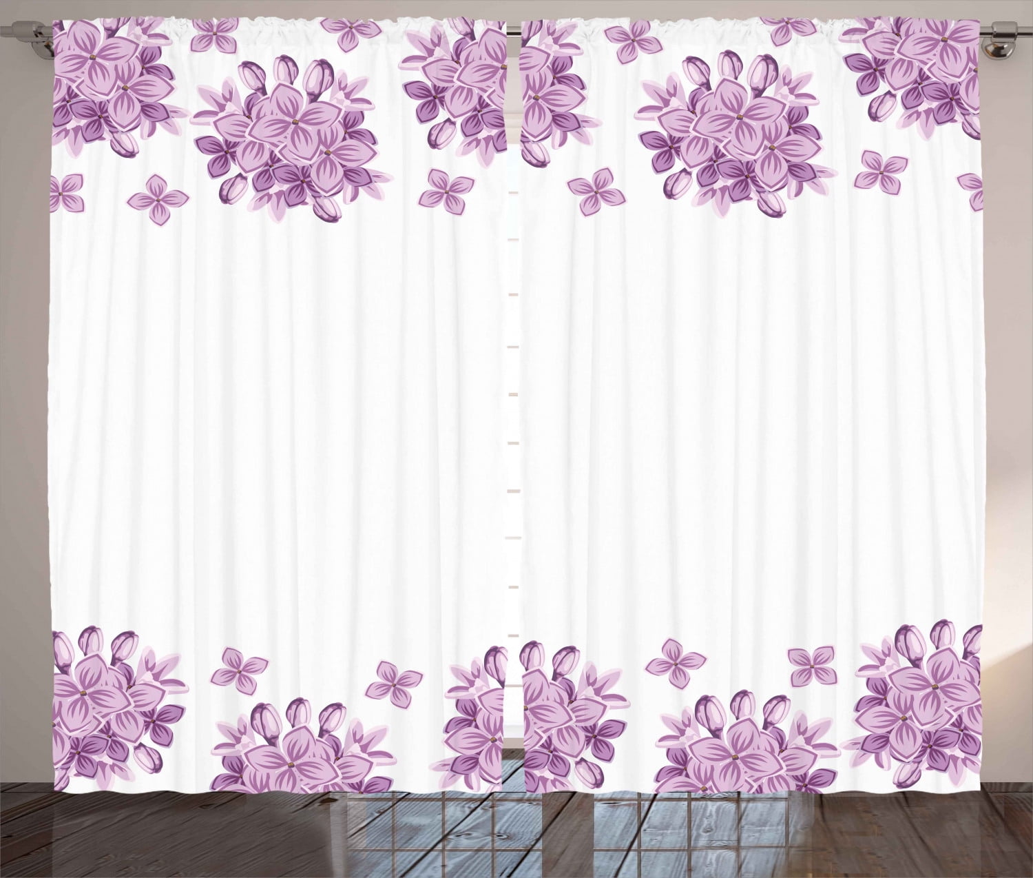 Flowers Curtains 2 Panels Set, Gardening Theme Illustration of Lilac ...