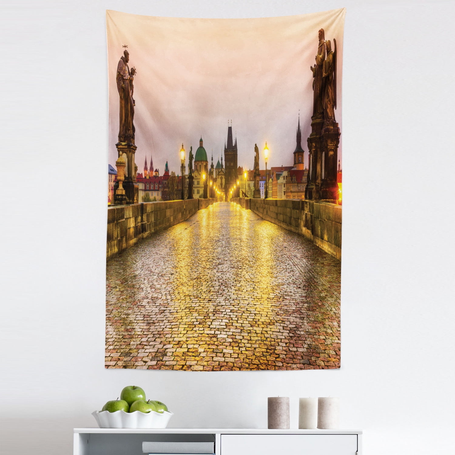 Cityscape Tapestry, Charles Bridge Old Town Prague Czech Republic with Classic Medieval ...