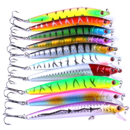 10PCS/Set 9.5cm Colorful Fishhook Minnow Fish Lure Salmon Bass bait ...