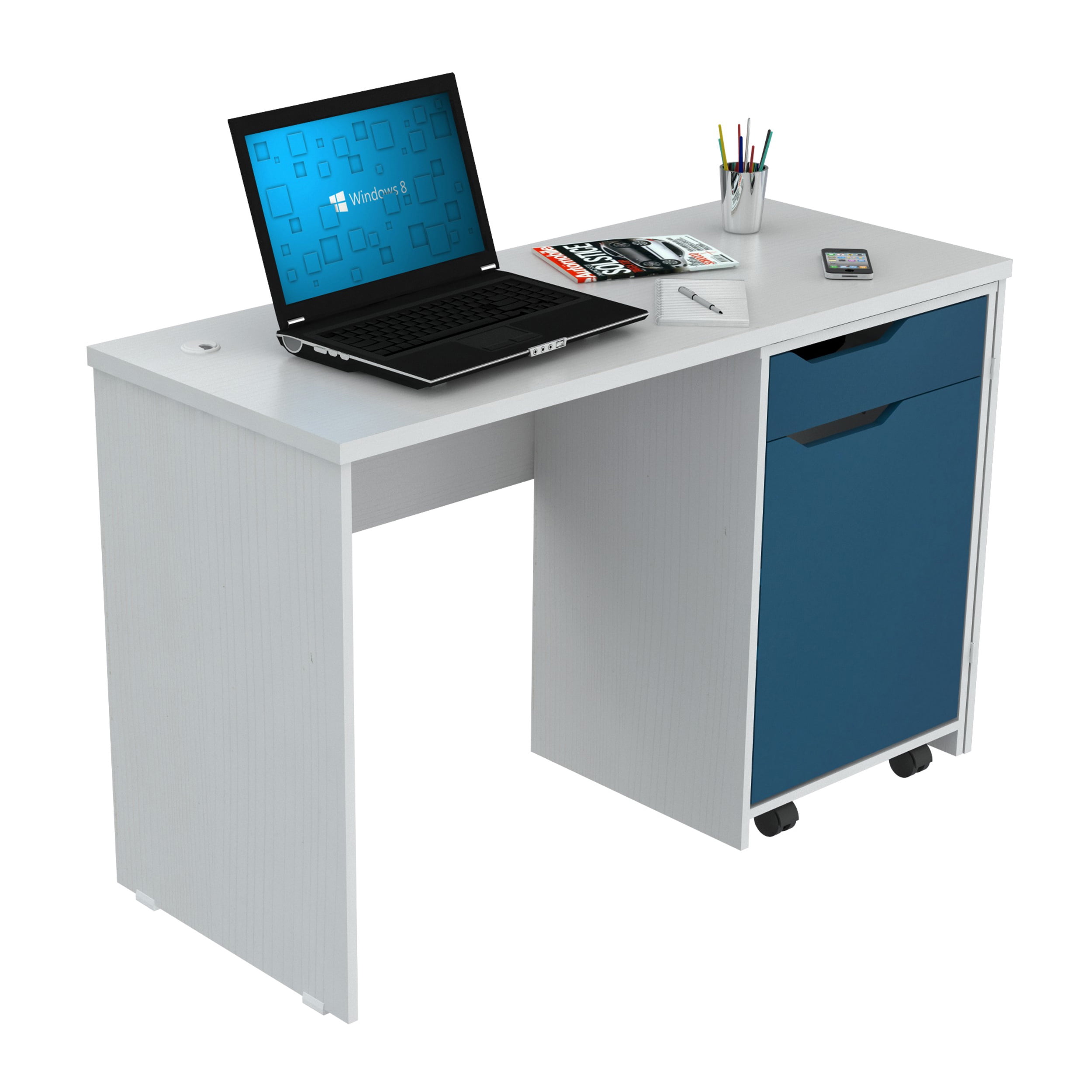 Inval Computer Desk with Swing-Out Storage, Larcinia-White ...