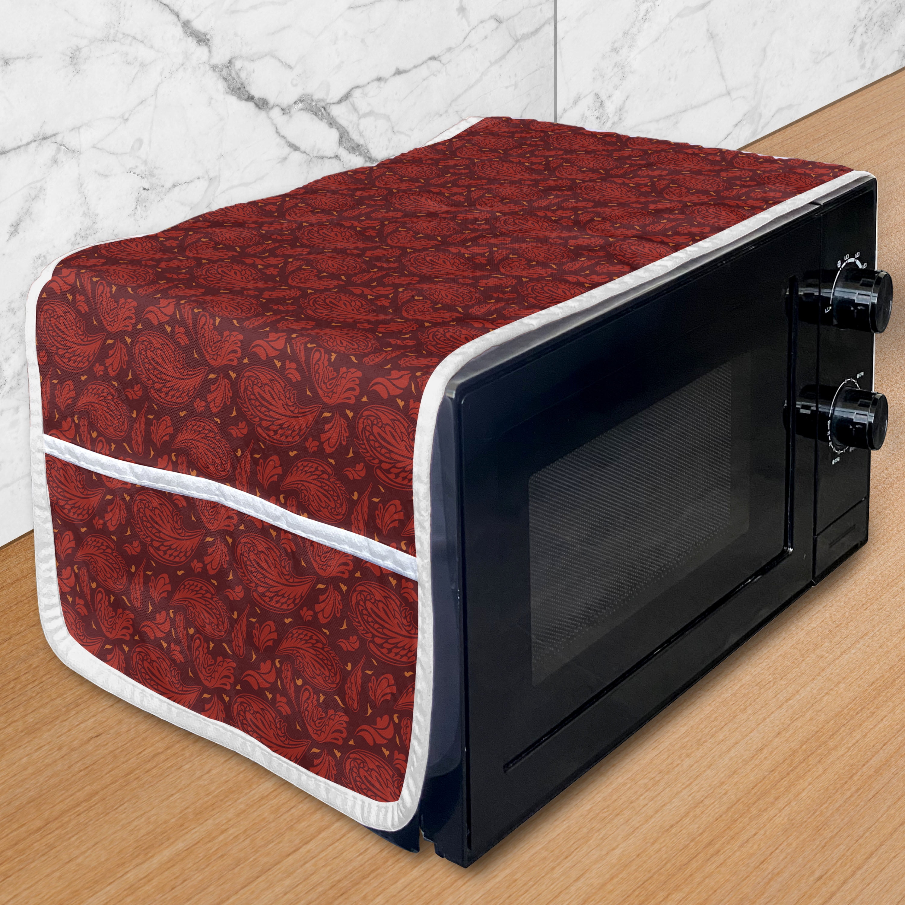 Maroon Microwave Oven Cover, Abstract Classic Paisley Style Motifs Art ...