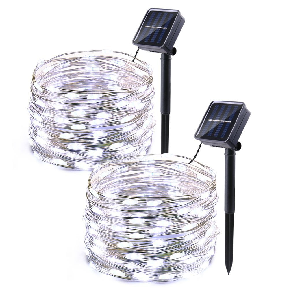 LUCKLED 2PACK Outdoor Solar Powered String Lights, 33ft 100 LED Copper ... LUCKLED 2PACK Outdoor Solar Powered String Lights, 33ft 100 LED Copper ...