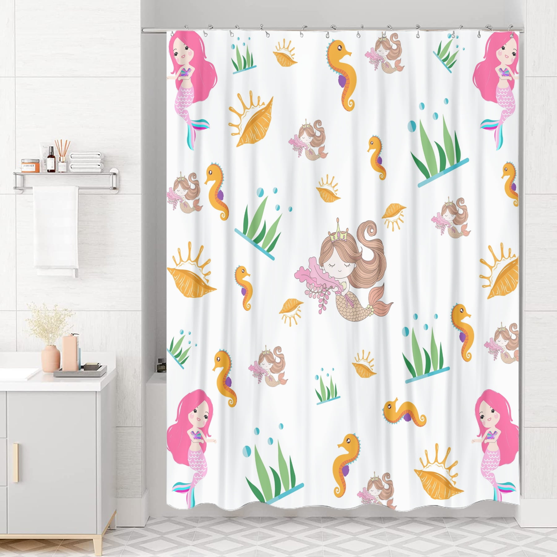 Mermaid Ariel Princess Shower Curtain 35x72 Inch Retro Bathroom Decors ...