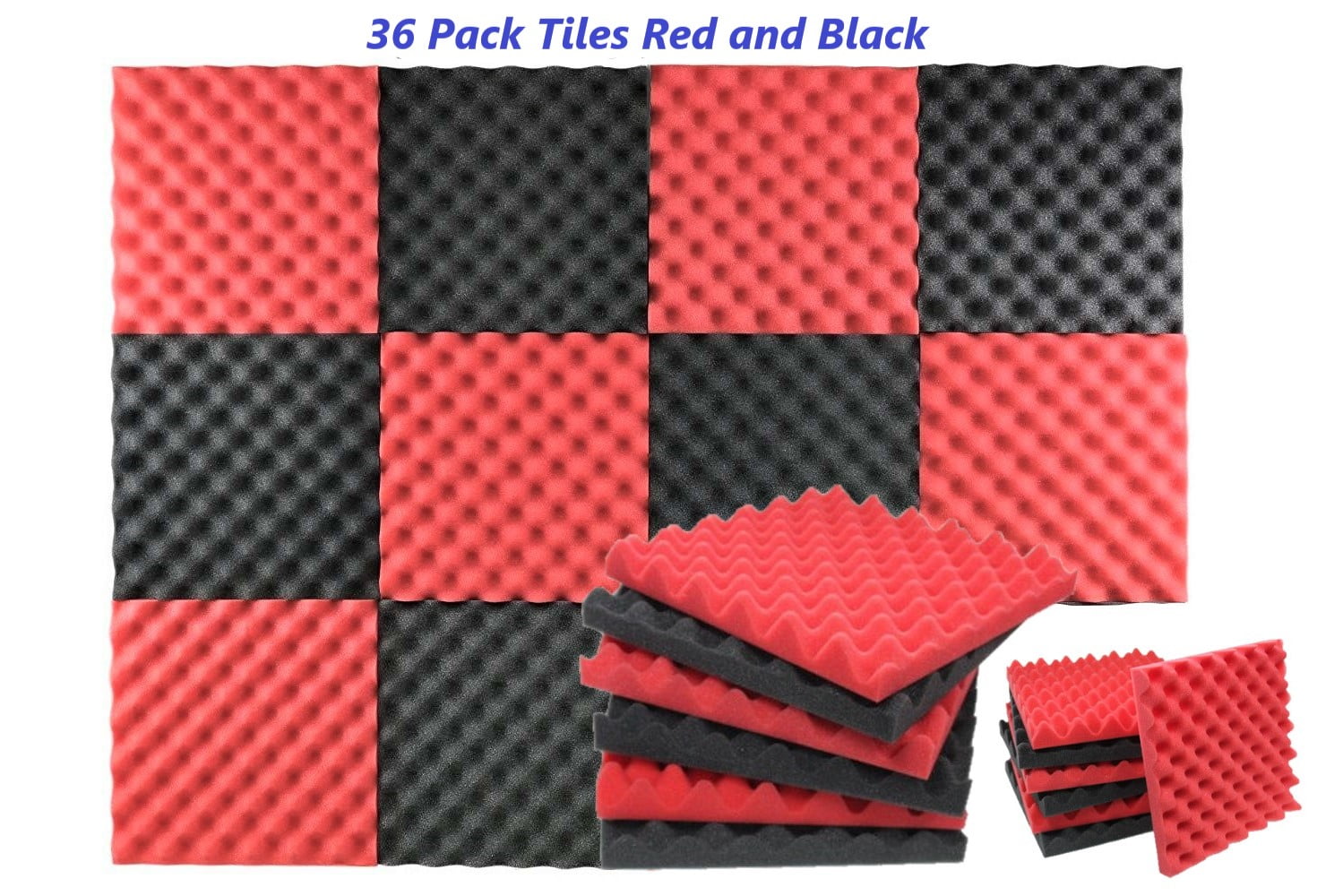 Bookishbunny 36 PK Acoustic Foam Egg Crate Black & Red Panel Wall Tile ...