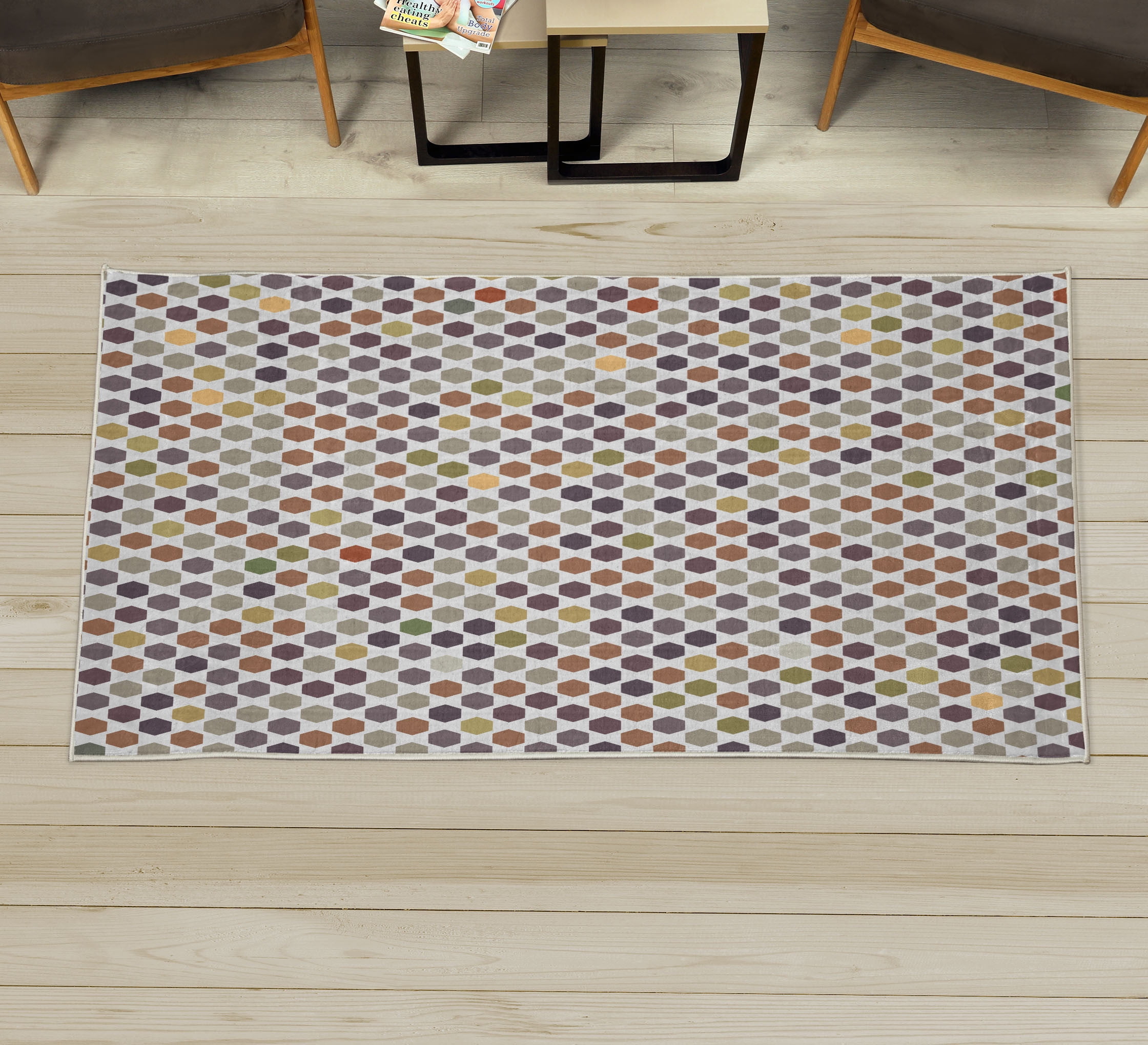 Geometric Decorative Rug, Abstract ZigZag Hexagon Vivid and Dark Color ...