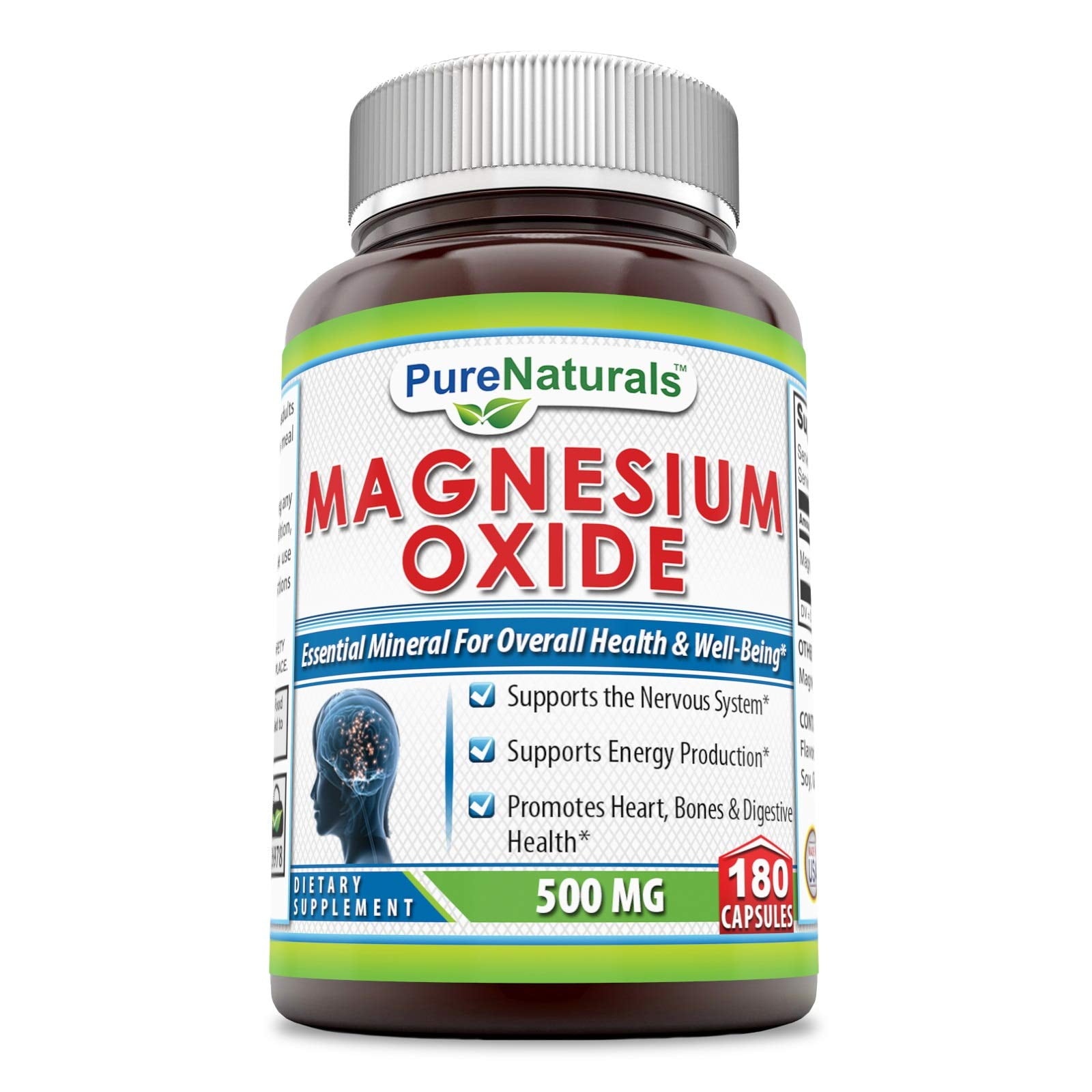Pure Naturals Magnesium Oxide Supplement - 500 mg 180 Capsules ...