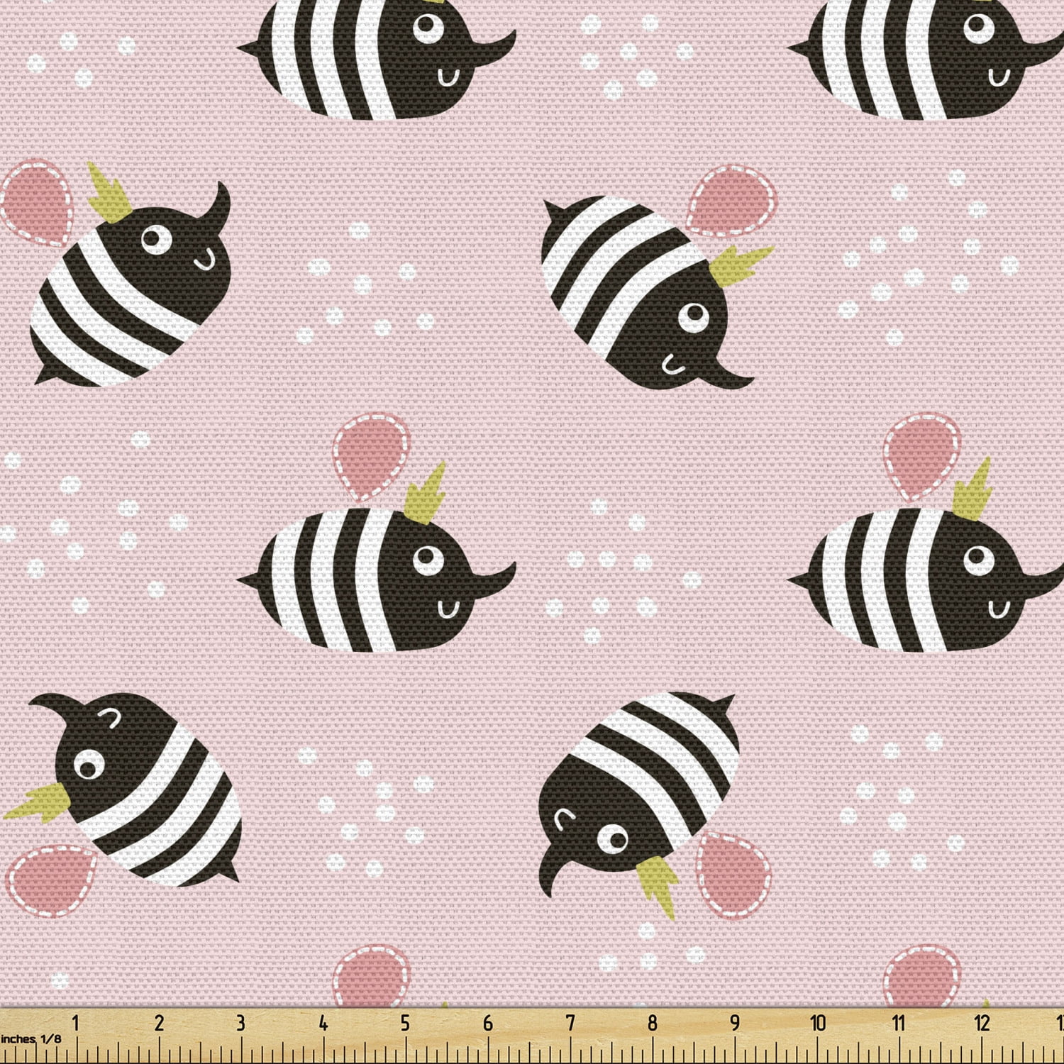 Scandinavian Sofa Upholstery Fabric by the Yard, Cartoon Style Bees ...