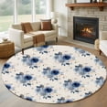 7ft Round Rug Navy Blue Spring Floral Area Rugs for Living Room Bedroom ...