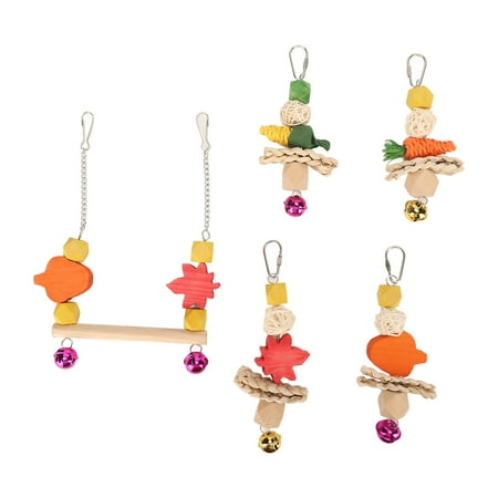 Pet Bird Swing, Parrots Wooden Swing Funny 4 Toy String Easy To Install ...