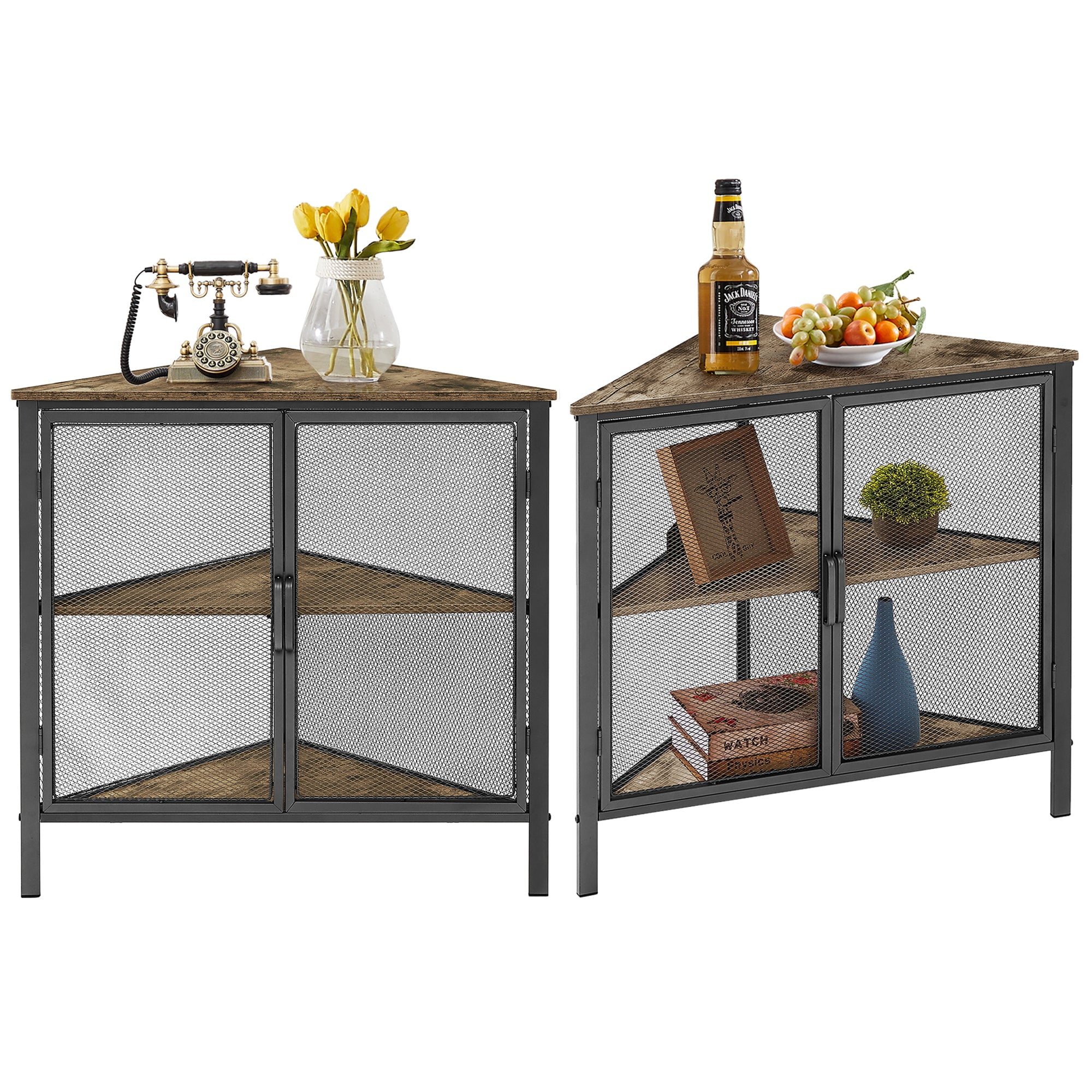 VECELO Set of 2 Triangle Corner Shelf with Ventilation Protection Door ...