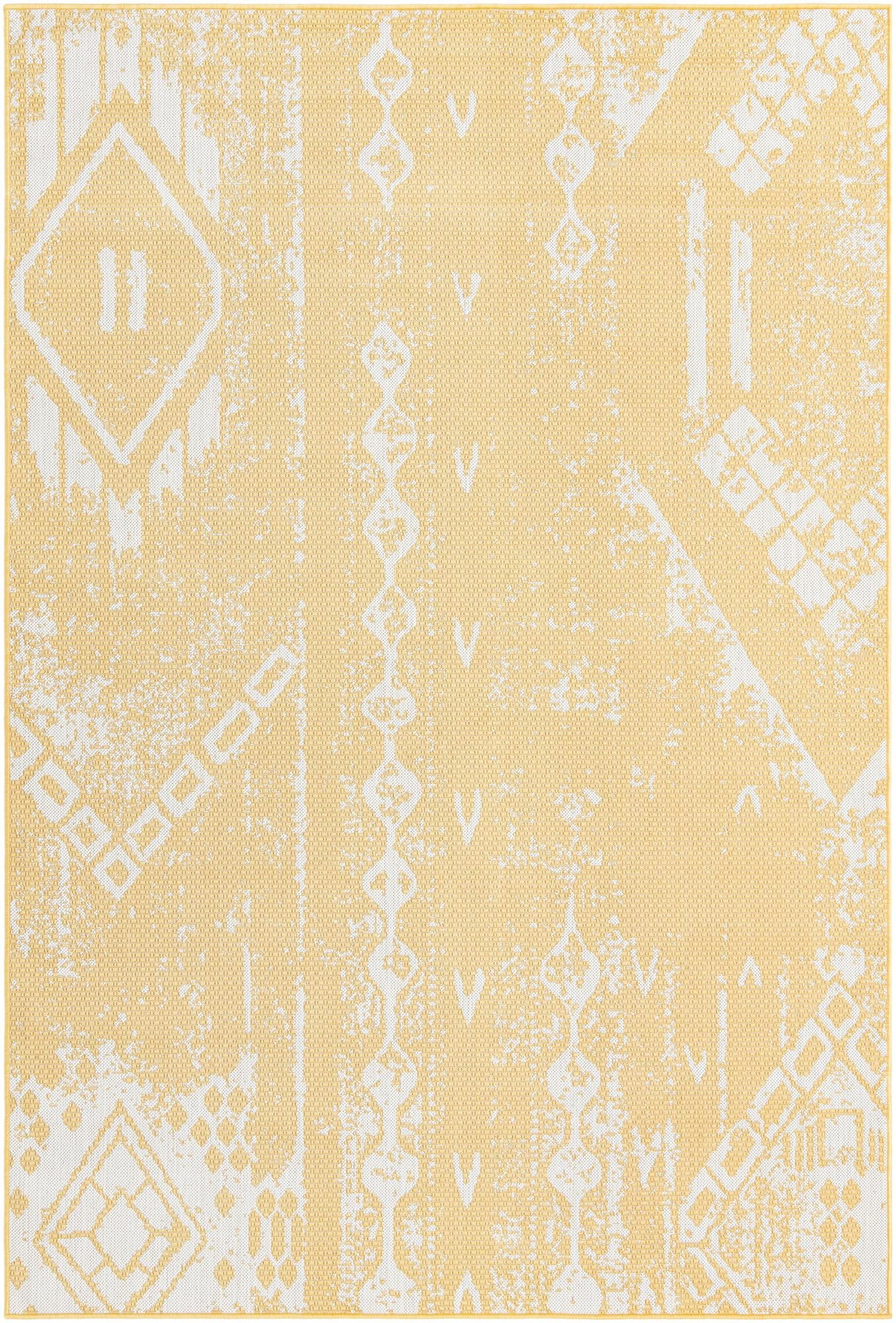 Rugs.com Outdoor Bohemian Collection Rug – 6' x 9' Yellow Flatweave Rug ...