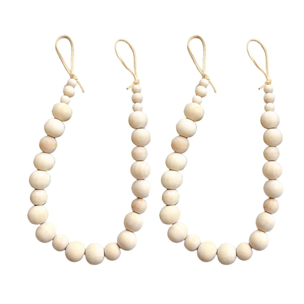 Set of 2 Wood Bead Curtain Tiebacks Boho Curtain Holdbacks Natural Wood ...