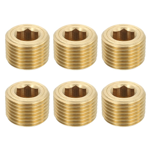 1/2" NPT Plug Brass Pipe Fitting, Counter sunk Thread Internal Hex Head ...