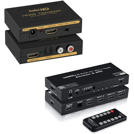 Traffer 4K HDMI Audio Extractor Splitter + 4K@60Hz HDMI Switch 4x1 with 7.1 Audio Extractor ...