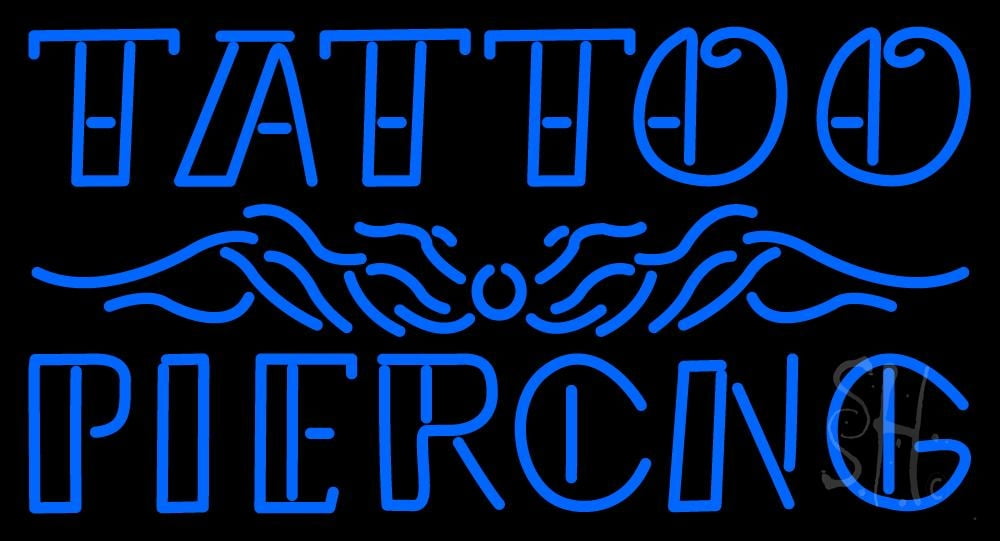 Tattoo Piercing LED Neon Sign 20" Tall x 37" Wide - inches Black Square ...