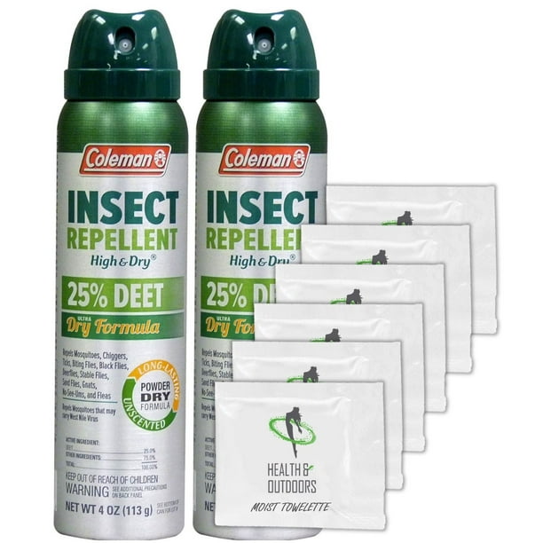 Coleman 25% DEET High and Dry Formula, 4 oz, 2 Pack W/ Bonus Moist ...